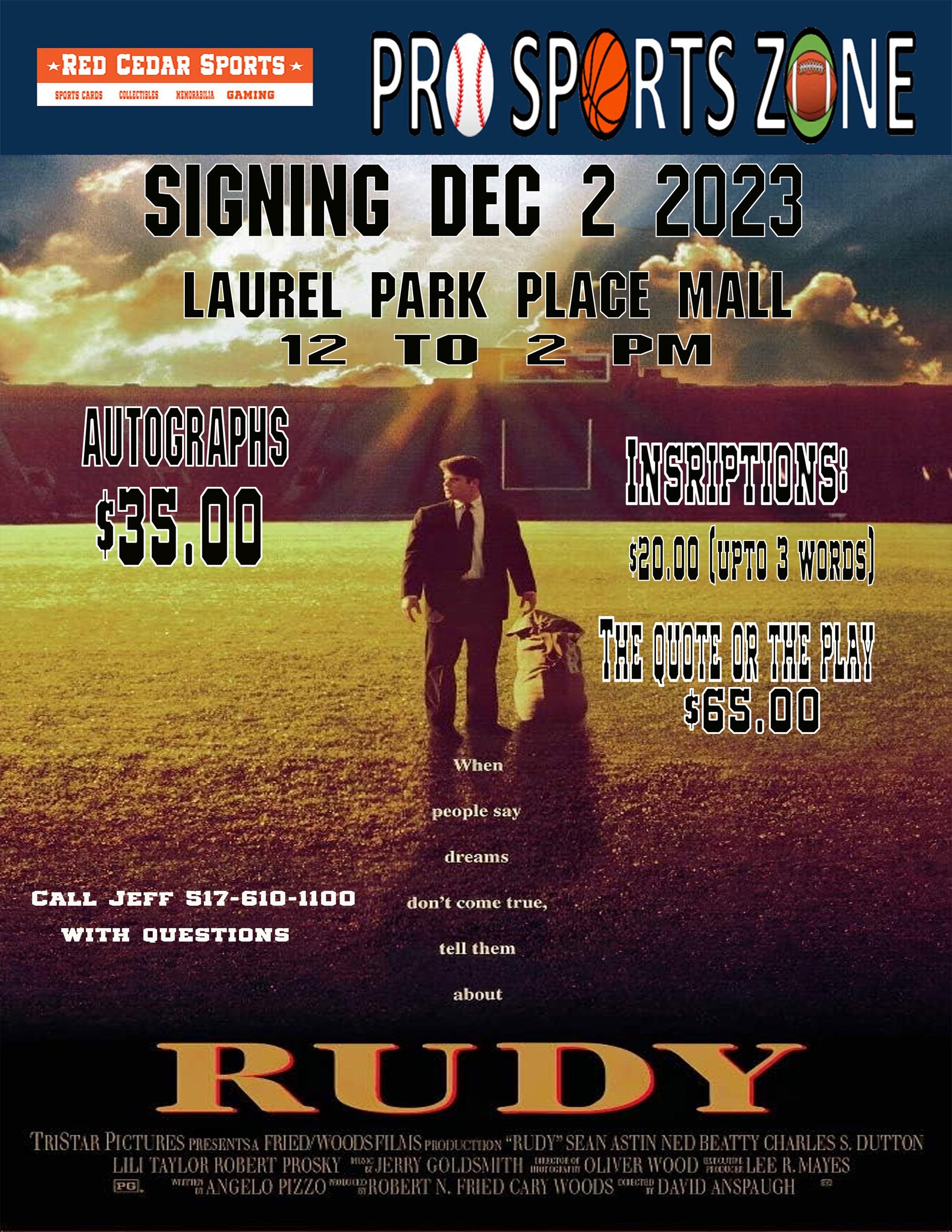 🏈 Meet Rudy Ruettiger at Laurel Park Mall Sports card Show! 🏈 ...